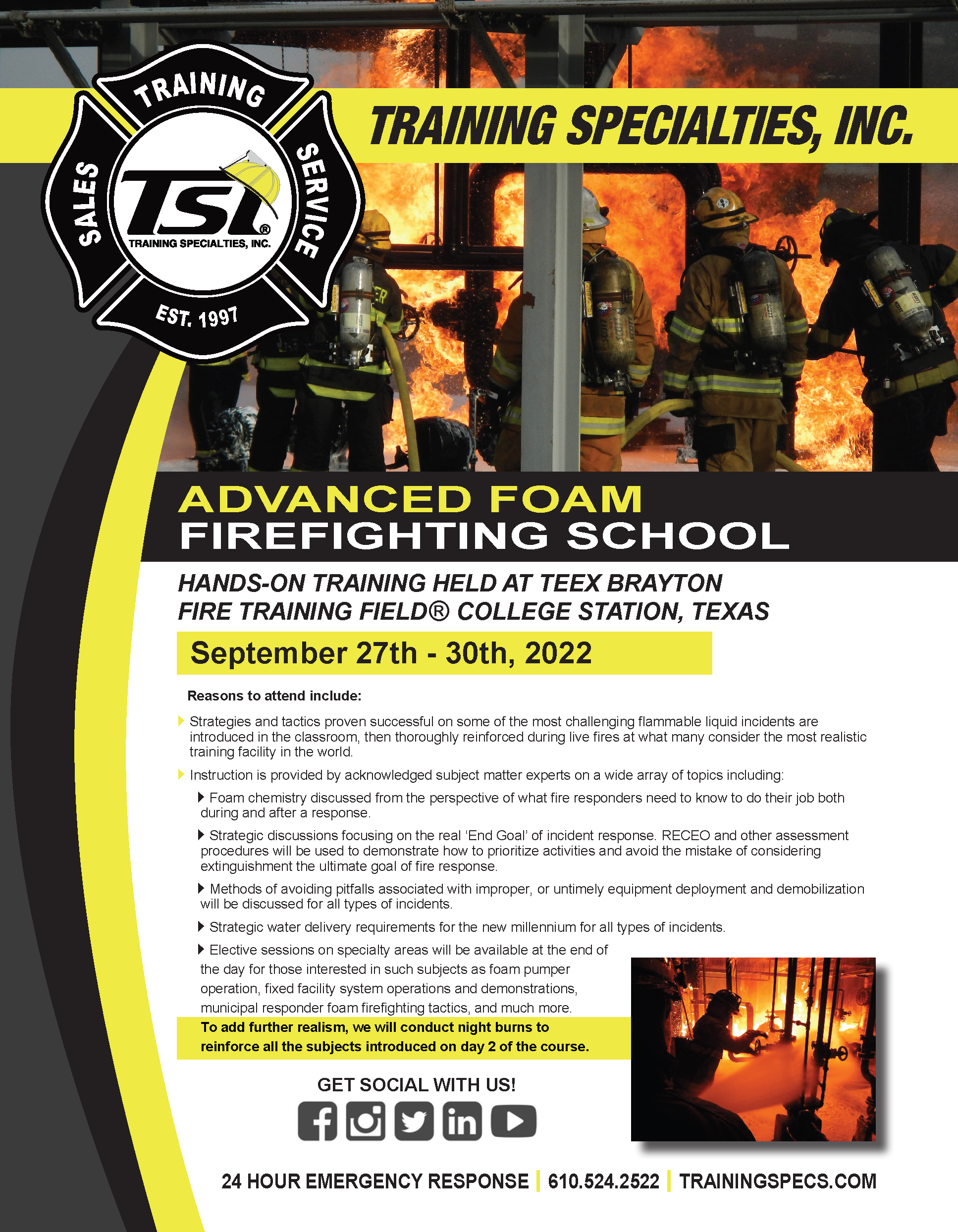 ADVANCED FOAM FIREFIGHTING SCHOOL – Training Specialties Inc.